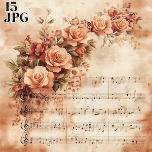 Vintage Sheet Music Clip Art, 15 High Res Watercolor Jpgs for Junk ...