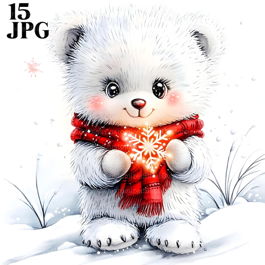 Cozy Polar Bear Cub Clipart, 15 High Quality Jpgs, Baby Bear Images ...