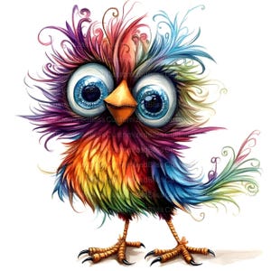 15 Crazy Colorful Bird Clipart, Fluffy Bird, Funny Bird, Cartoon Bird ...