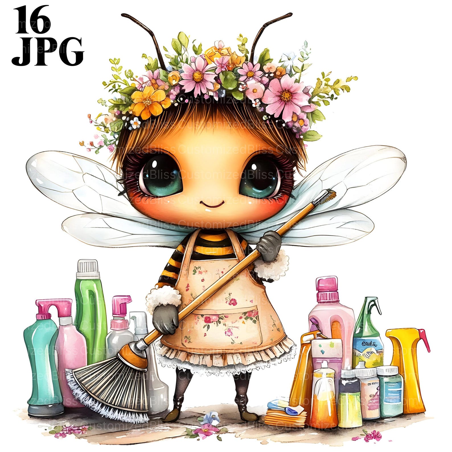 16 Honey Bee Cleaning Clipart, Clean House Grandma Mother's Day Card ...