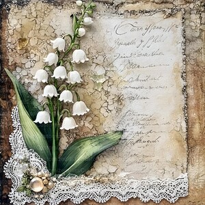 15 Lily of the Valley and Lace Papers, Digital Paper Pack, Floral Junk ...