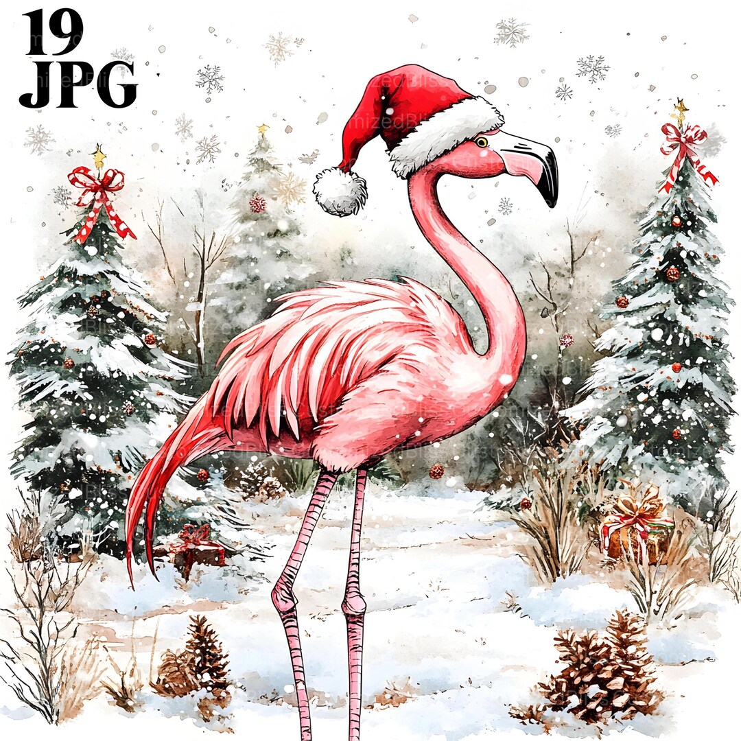 Flamingo Christmas Clipart Bundle, 19 High Quality Jpgs, Christmas ...