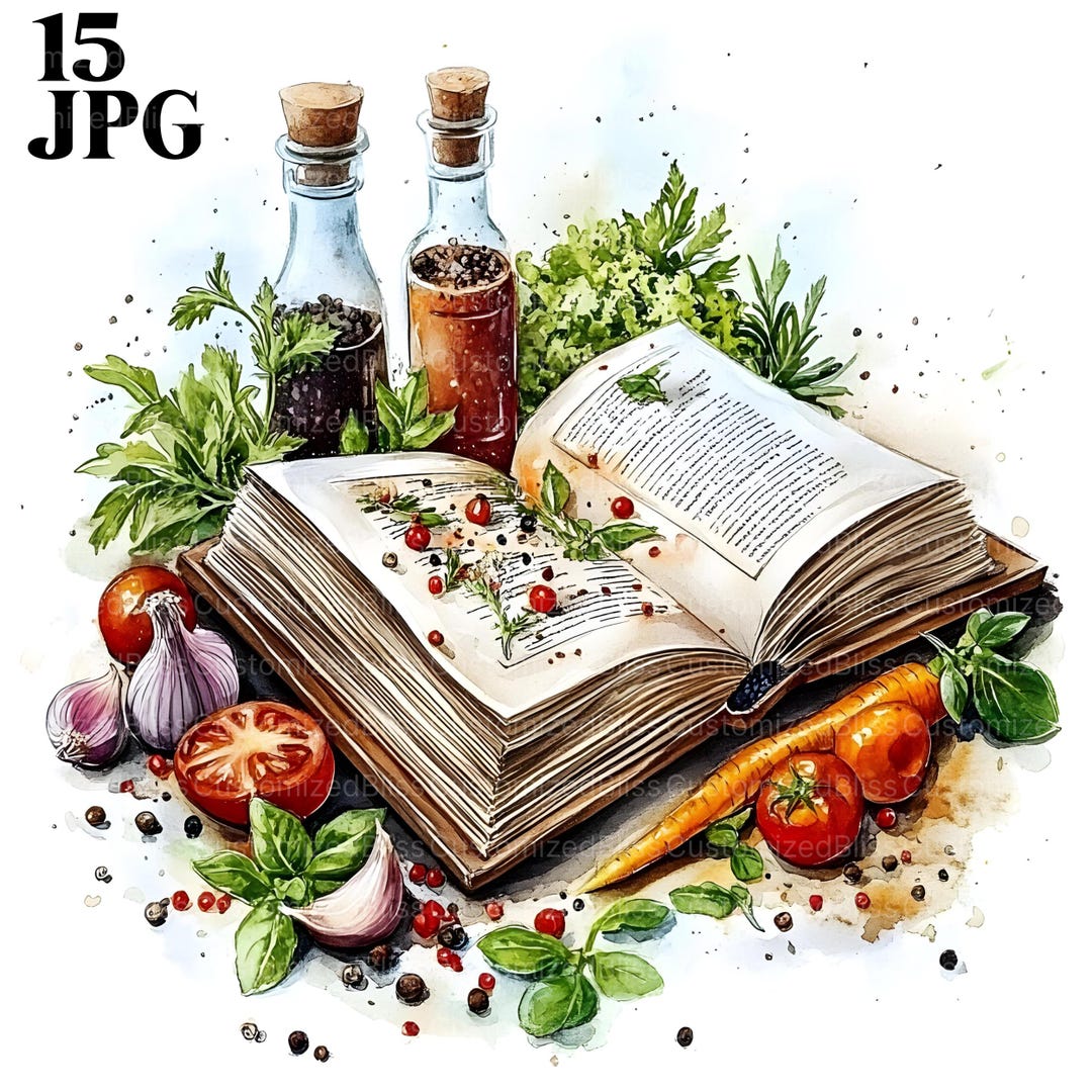 Open Book Cooking Herbs Spice Clipart Bundle, 15 High Quality Jpgs ...