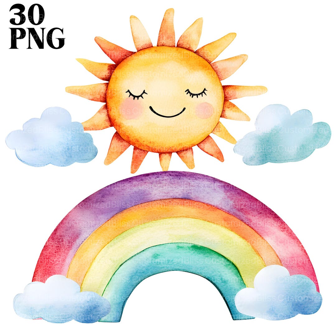 Sun and Rainbow Clipart, Nursery Rainbow, Sun Clipart, Rainbow Png ...