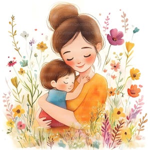 16 Mom and Child With Flowers Clipart Bundle, Mom Clipart, Mother ...