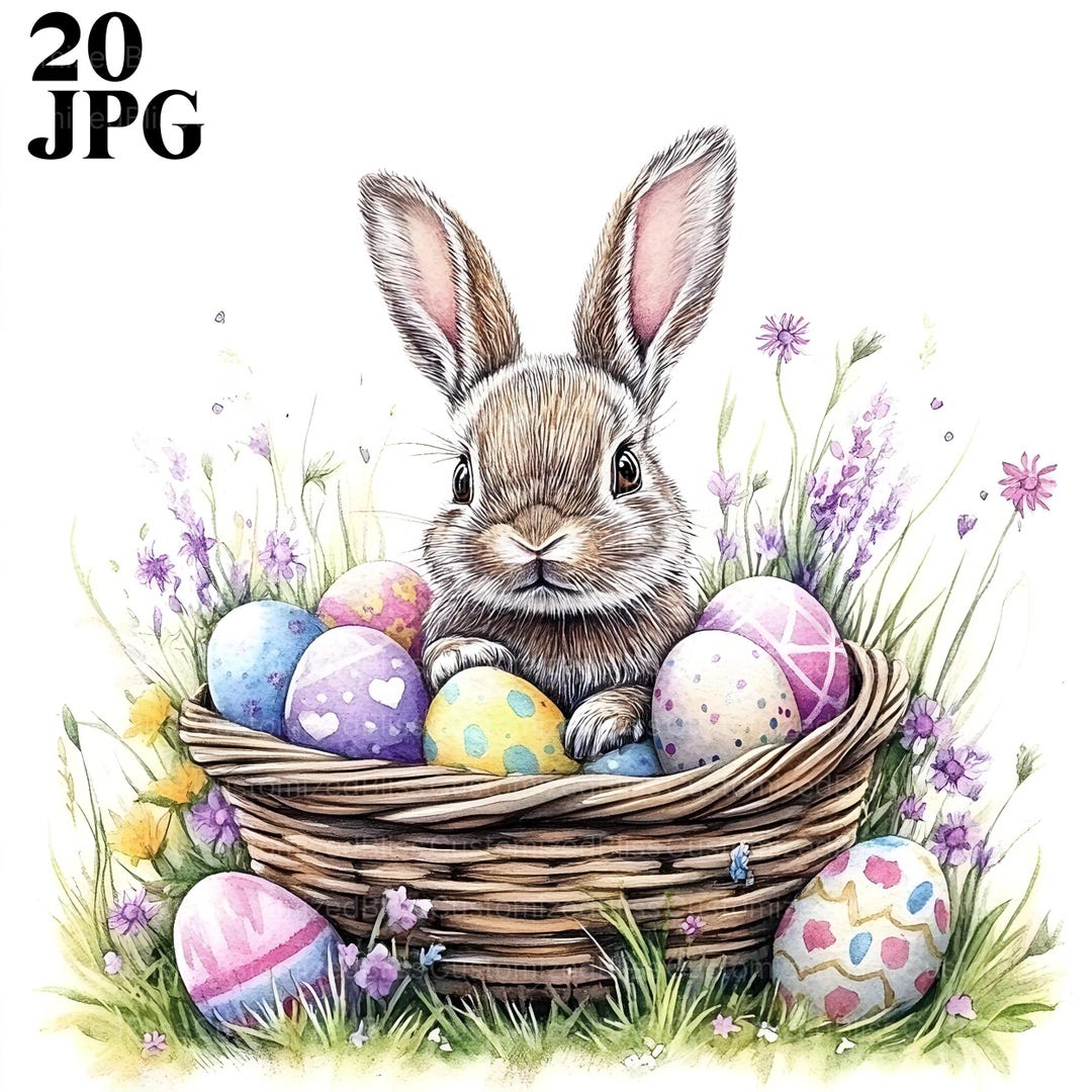 20 Easter Bunny Clipart, Easter Basket, Easter Clipart, Bunny With ...