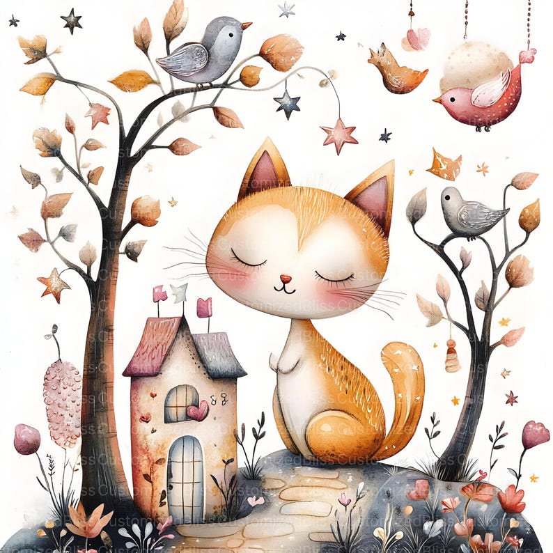 Whimsical Cats Clip Art, 15 High Quality Jpgs, Cartoon Cat, Watercolor ...