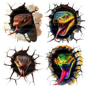 15 Snake Clipart, Realistic 3D Snake Clipart Bundle, Reptile Art, Snake ...