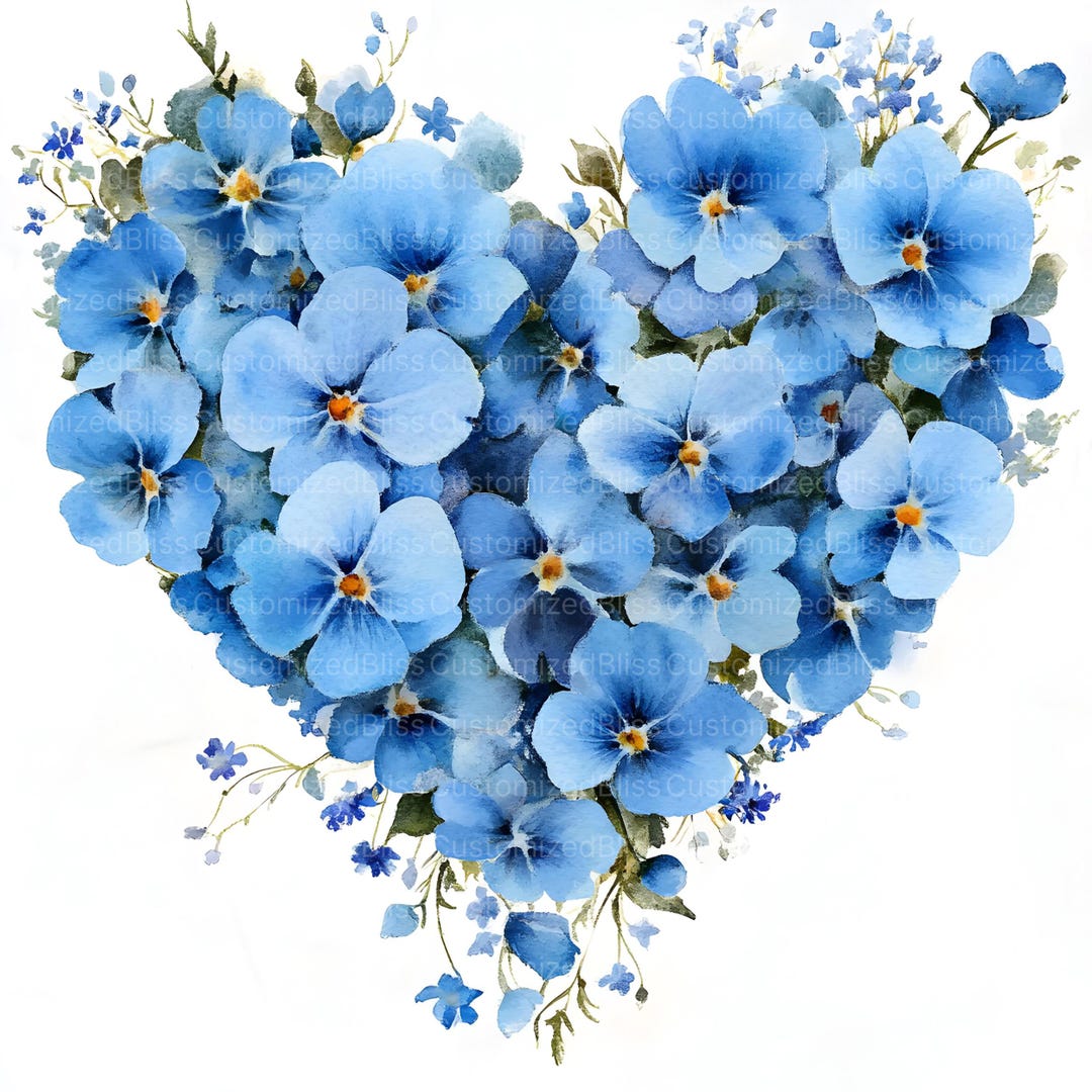 Heart Shaped Forget Me Not Bouquet Clipart Bundle, Valentine, 20 High ...