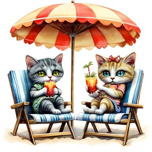 16 Cute Beach Cats Clipart, Summer Cats on Vacation Clipart, Tropical ...
