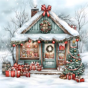 Christmas Shop Clip Art, 20 High Res Watercolor Jpgs Junk Journaling ...