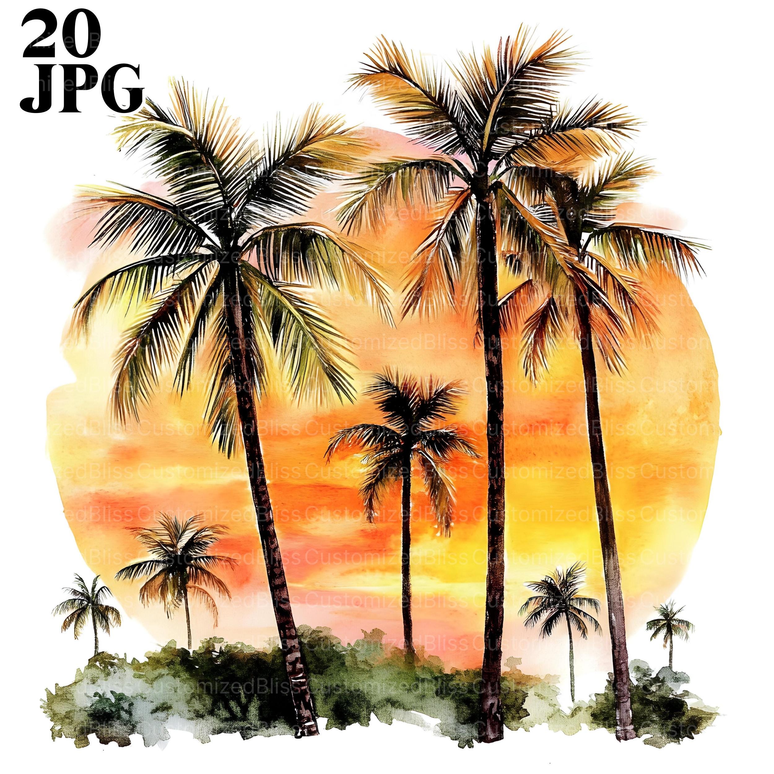 20 Beach Palm Trees Clipart, Tropical Summer Clipart, High Quality Jpgs ...