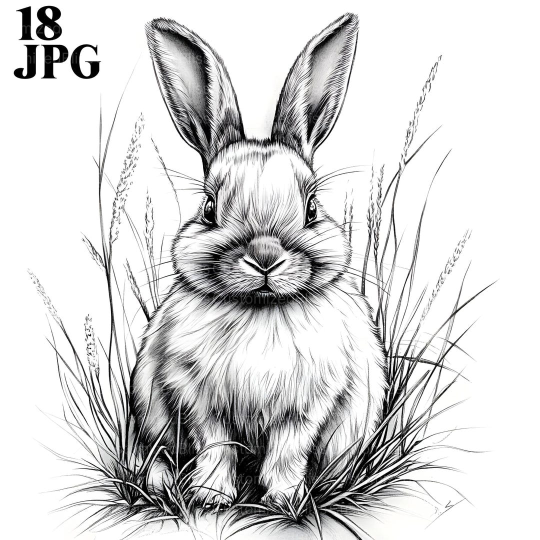 18 Bunny Black White Clipart, Bunny Clipart, Line Art Clipart ...