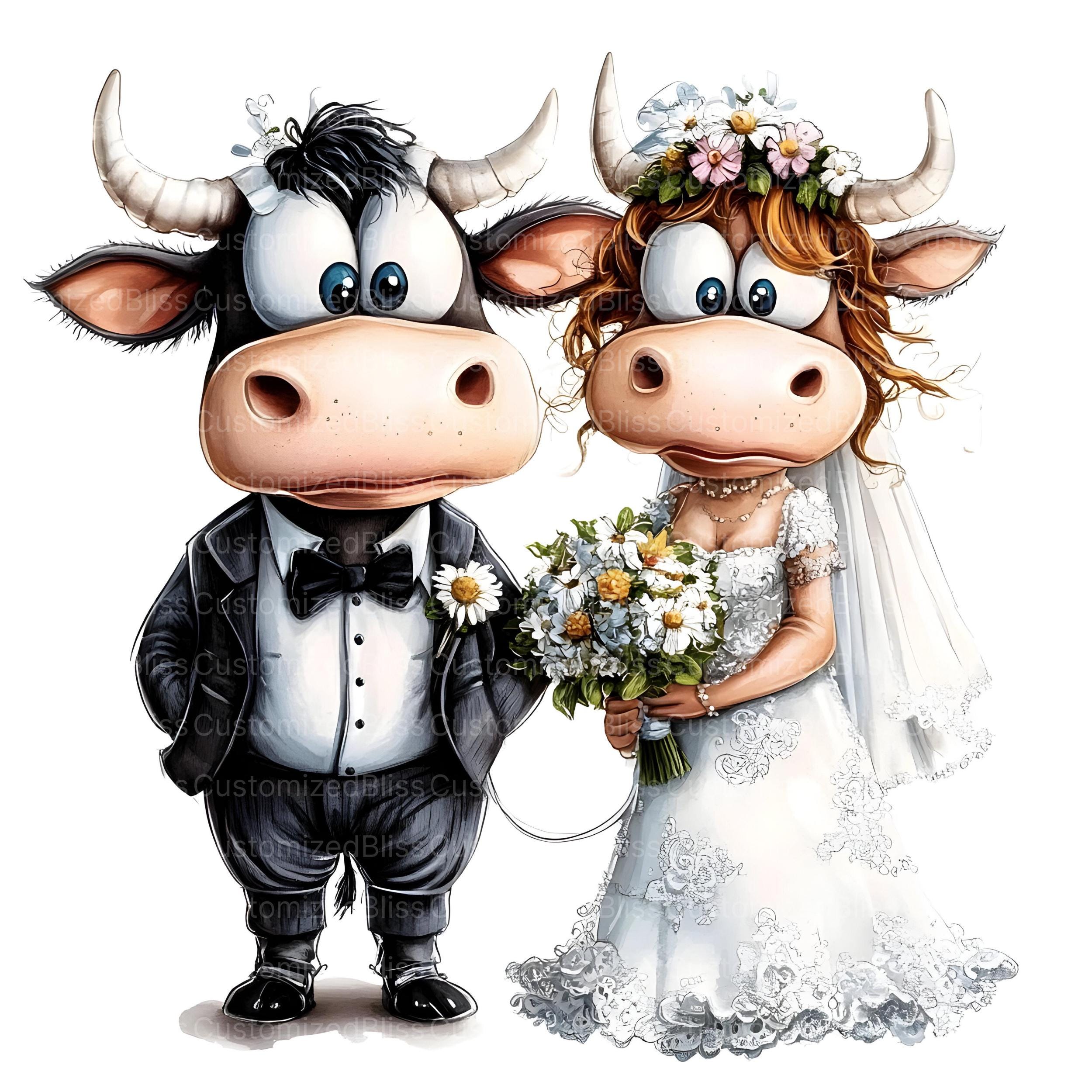 15 Cute Cow Wedding Couple Clipart, Bride and Groom Cows in Wedding ...