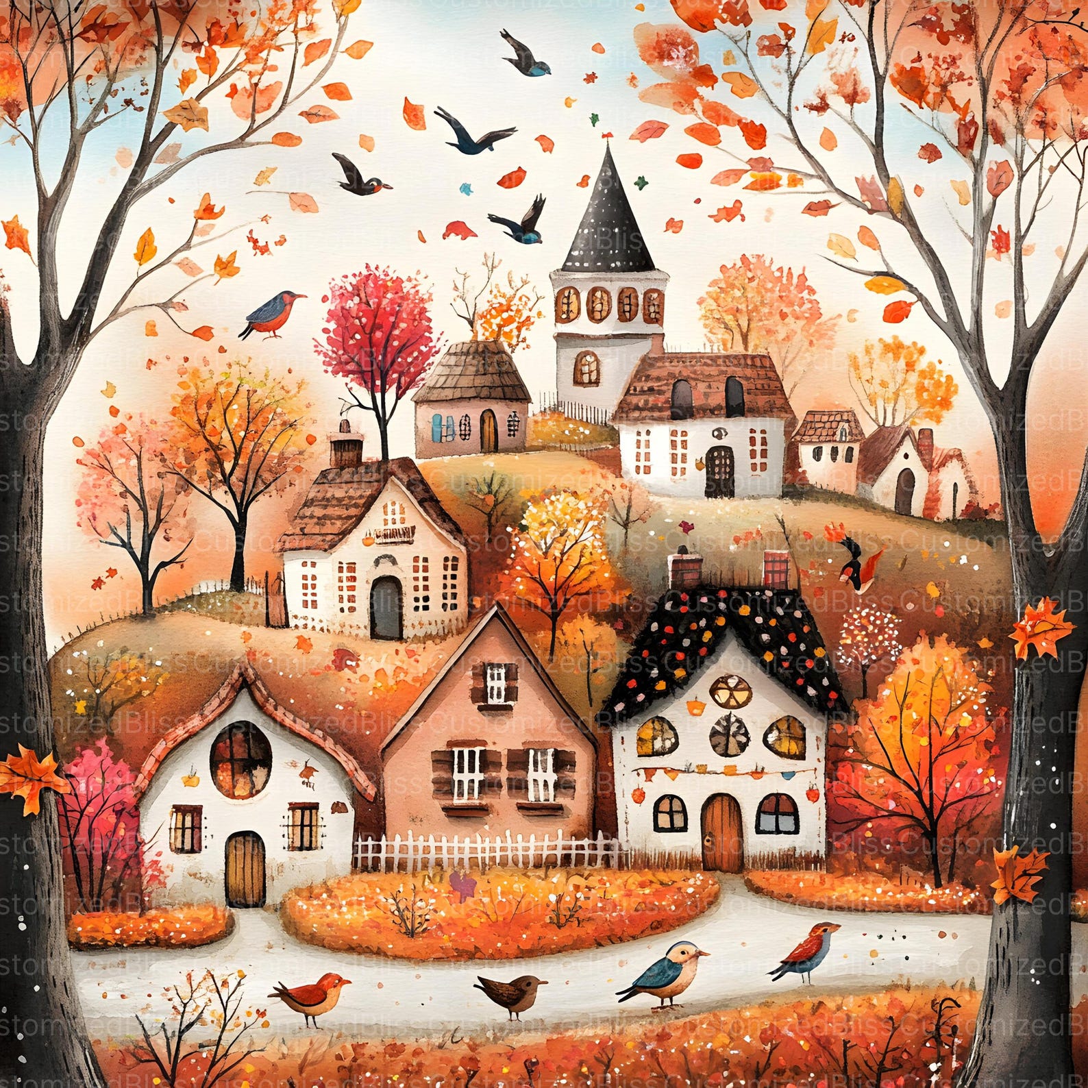 20 Whimsical Autumn City Clipart, Autumn Clipart, High Quality Jpgs ...