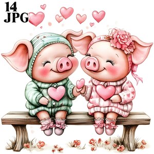 14 Kissing Pigs Clipart, Cute Pig Couple, Valentine's Day Pigs ...