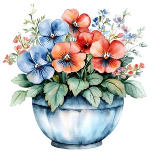 Spring Flowers in Pot Clipart Bundle, 20 High Quality Watercolor JPG ...