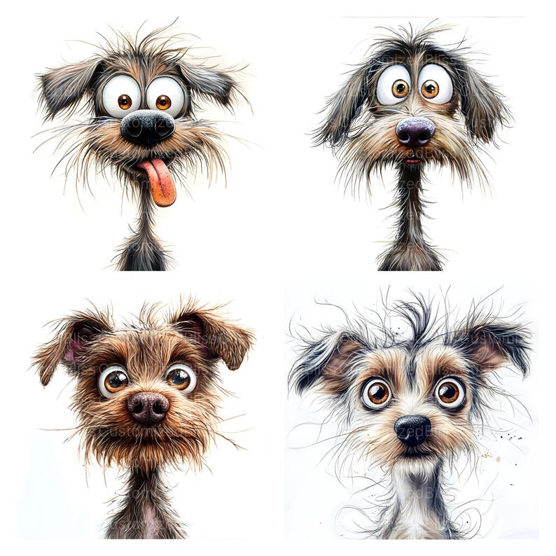 Frazzled Dog Clip Art, Hairy Dog, Cartoon Dog, 15 High Res Watercolor ...