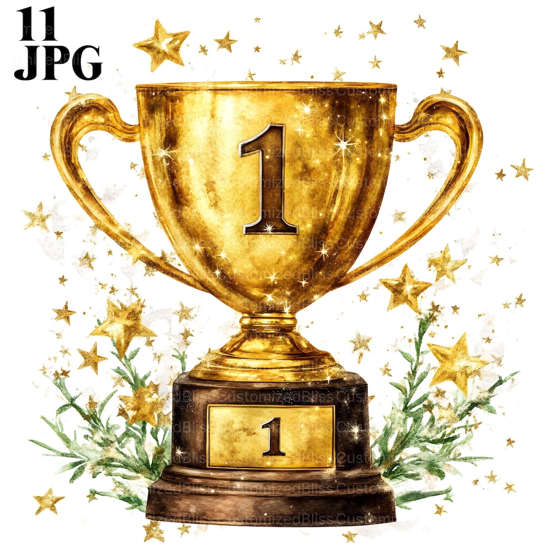11 Gold Trophy Clipart, Champion Trophy, High Quality Jpgs, Watercolor ...