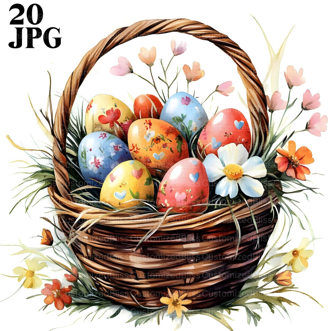 20 Easter Baskets Clipart, Easter Eggs Clipart, Easter Clipart, High ...