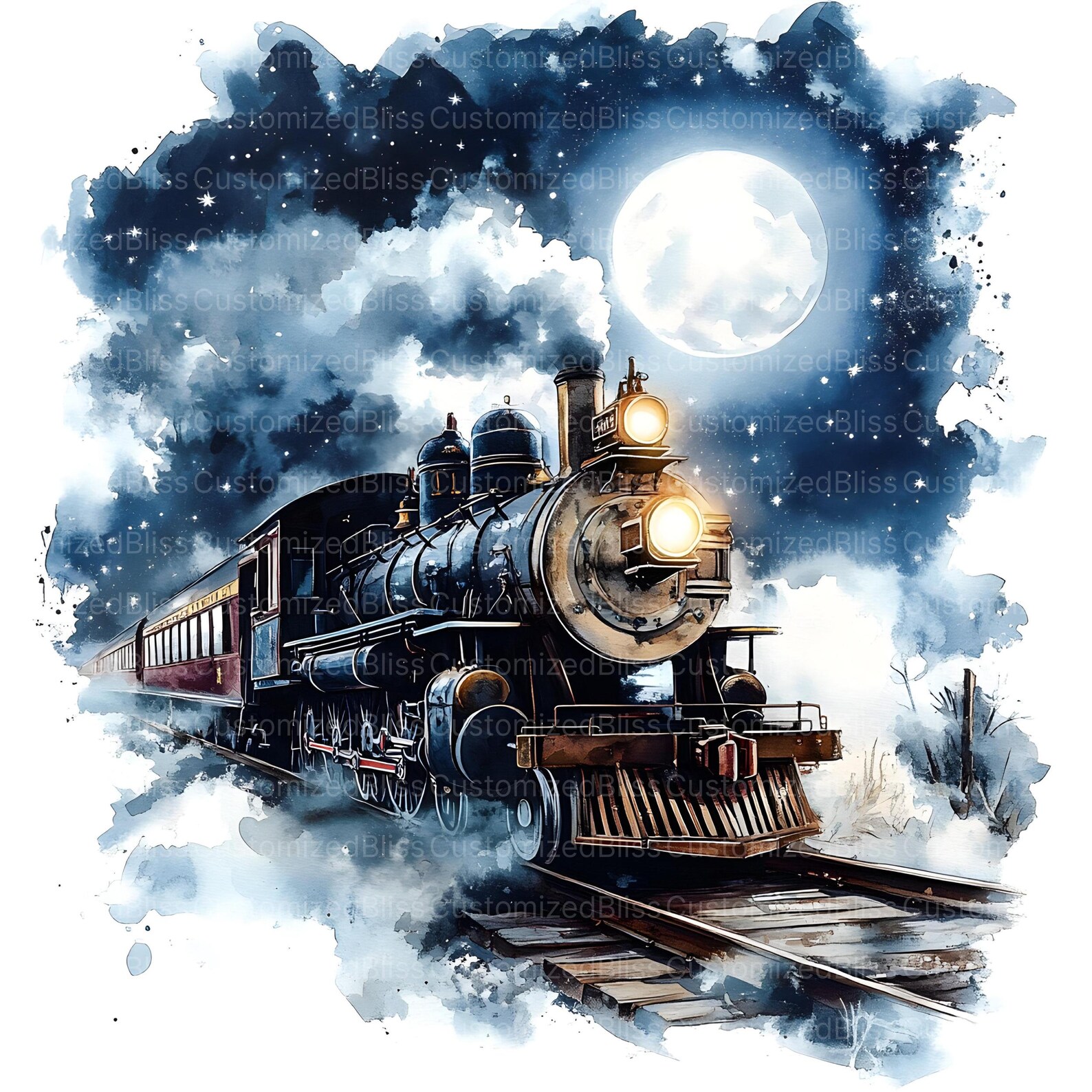 20 Midnight Train Clipart, Steampunk Train, Locomotive Clipart, High ...