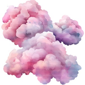15 Pink Clouds Clipart, Fluffy Cloud, Watercolor Clouds, High Quality ...