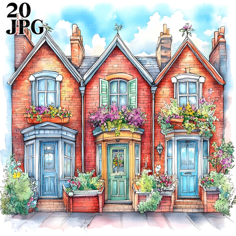 Watercolor Brick House - Etsy