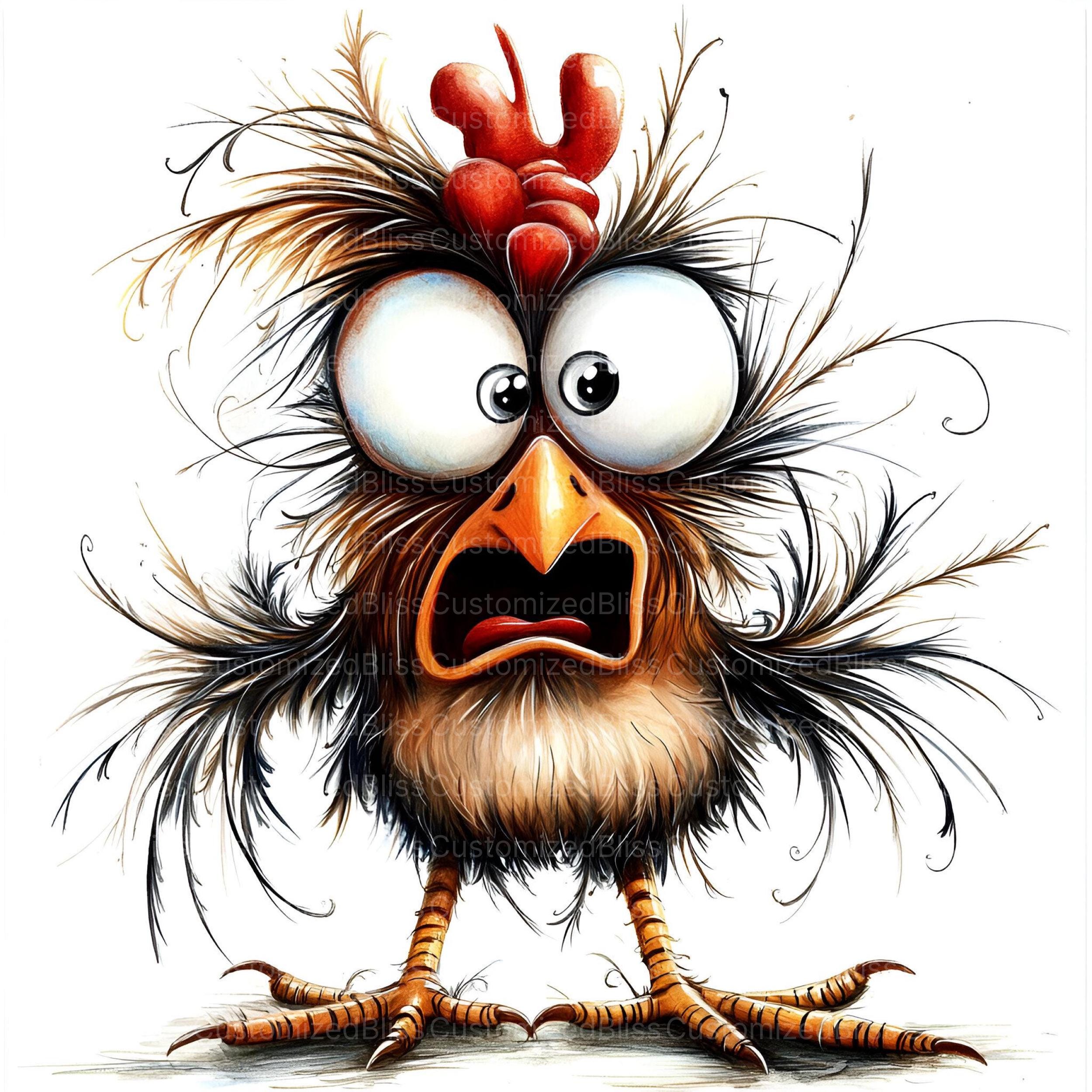 11 Funny Crazy Chicken, Quirky Cartoon Rooster Clipart, Quirky Rooster ...