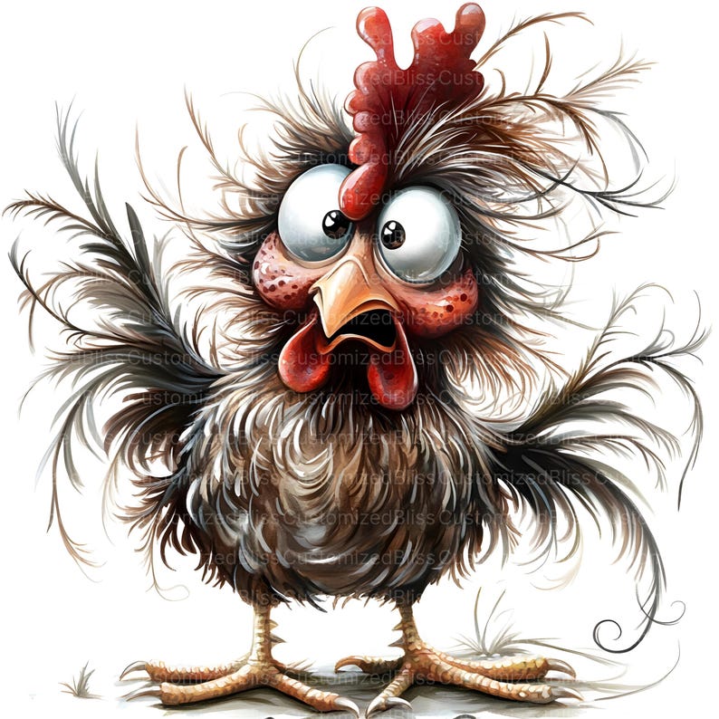15 Quirky Rooster Clipart, Cartoon Chicken With Wild Feathers, Humorous ...