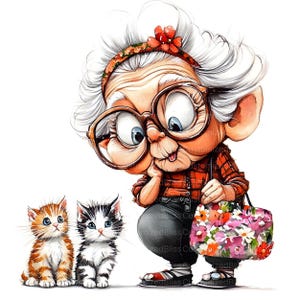 20 Funny Grandma Clipart, Crazy Old Lady Clipart, High Quality JPG ...
