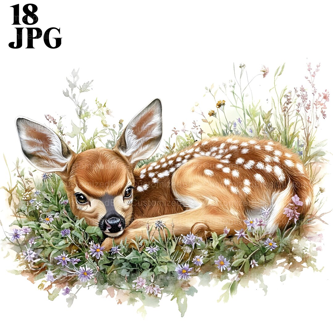 18 Forest Fawn Clipart, Baby Deer Clipart, High Quality JPG, Watercolor ...