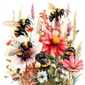 18 Bumblebee on Flower Clipart Bundle, Bumblebee Clipart, Bee Clipart ...