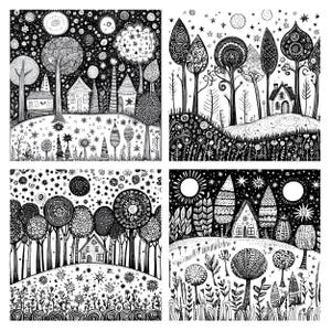 Adult Coloring Pages Whimsical Trees Clip Art, 15 High Res Watercolor ...