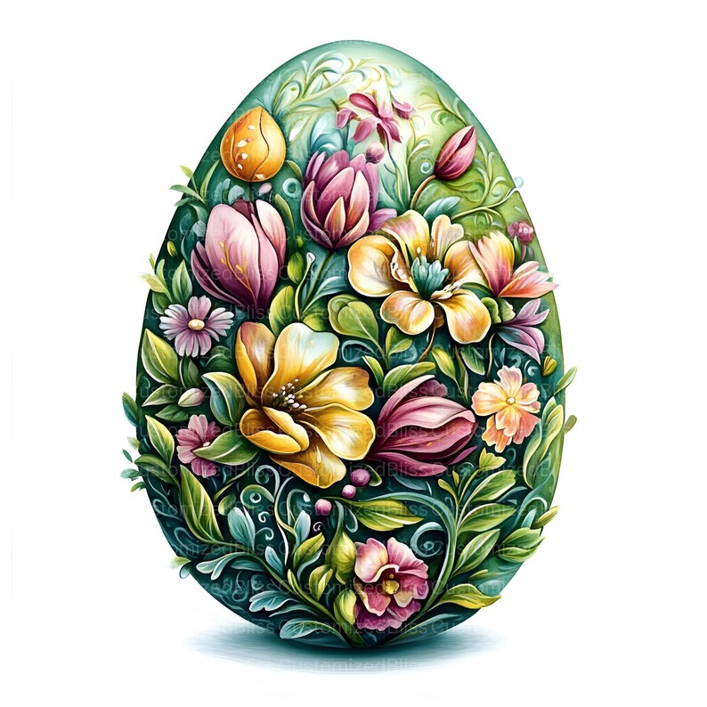 Floral Easter Egg Clipart, Easter Clipart, Flower, 18 High Quality Jpgs ...