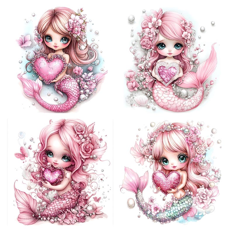 Mermaid Clipart, Heart Clip Art, Valentine's Day, Cute Mermaid Clipart ...