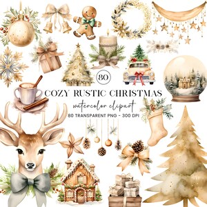Christmas Clipart Bundle, Cozy Christmas PNG, Watercolor Christmas ...