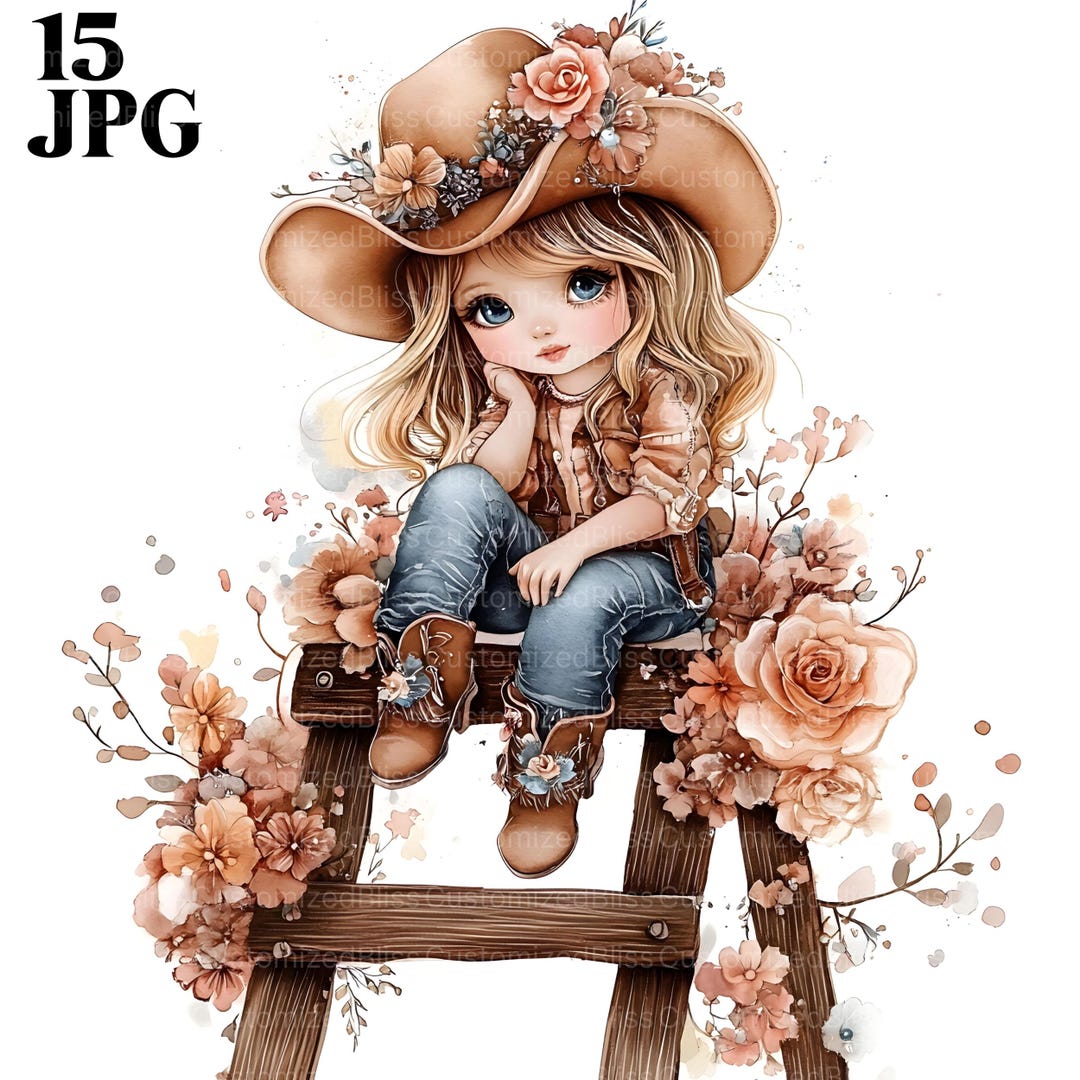 15 Cowgirl Clipart, Garden Ladder Clipart, Country Clipart, Floral ...