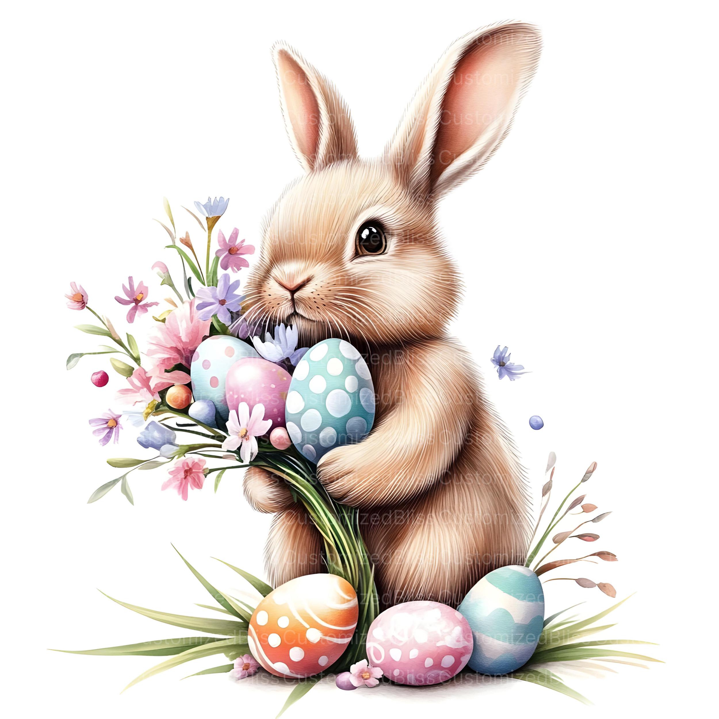12 Easter Bunny Bouquet Egg Clipart, Bunny Clipart, Rabbit Clipart ...