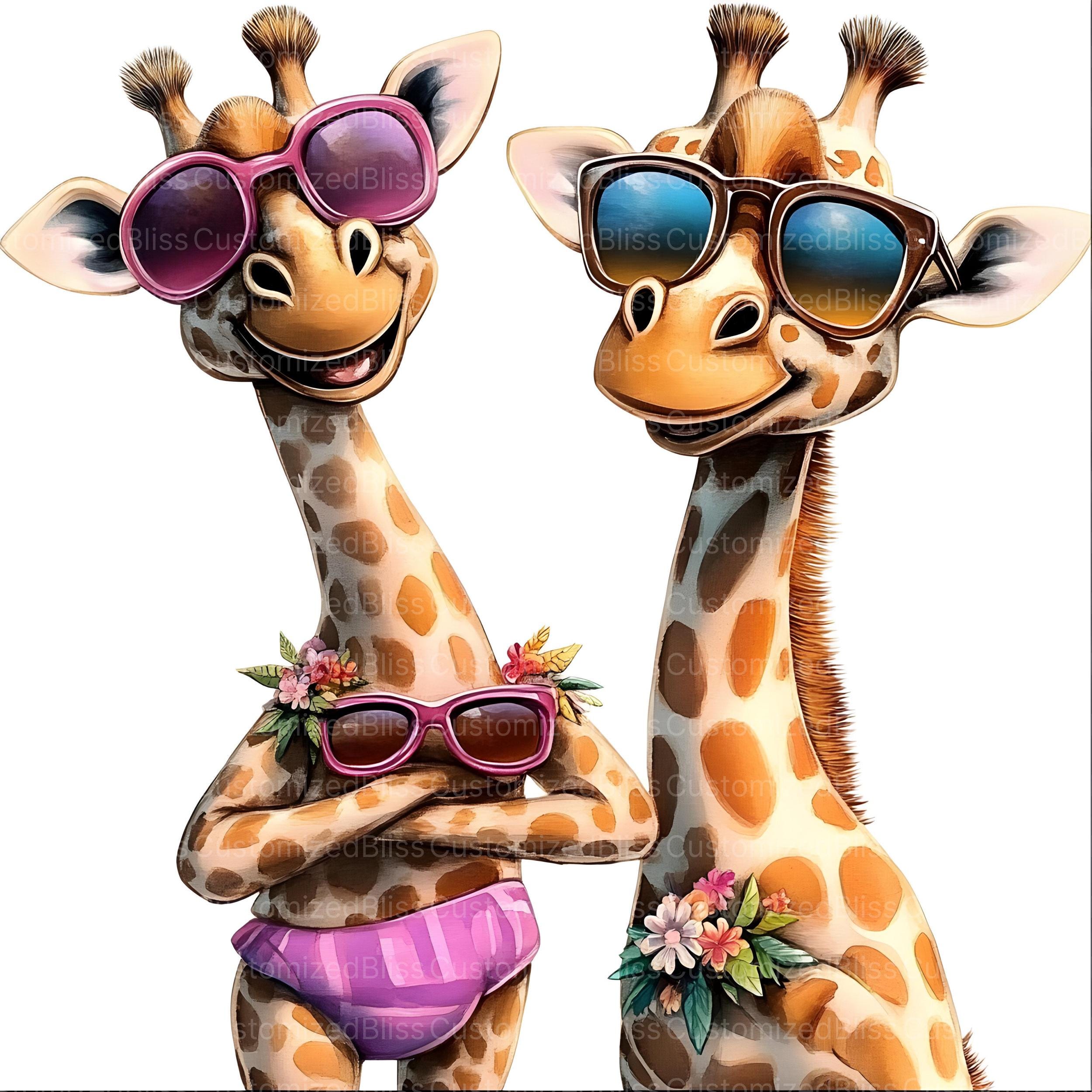 16 Summer Giraffes Clipart, Cute Beach Giraffe Couple in Vacation ...