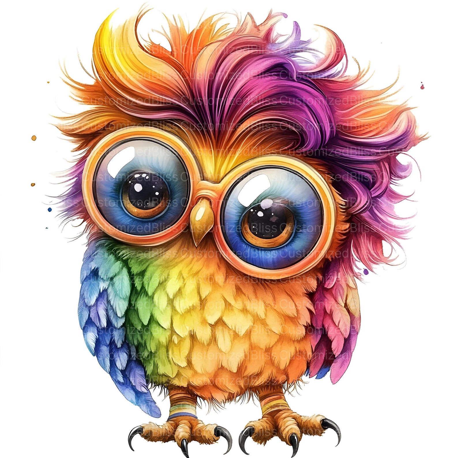 14 Rainbow Owl Clipart, Funny Owl With Crazy Hair and Glasses, Colorful ...