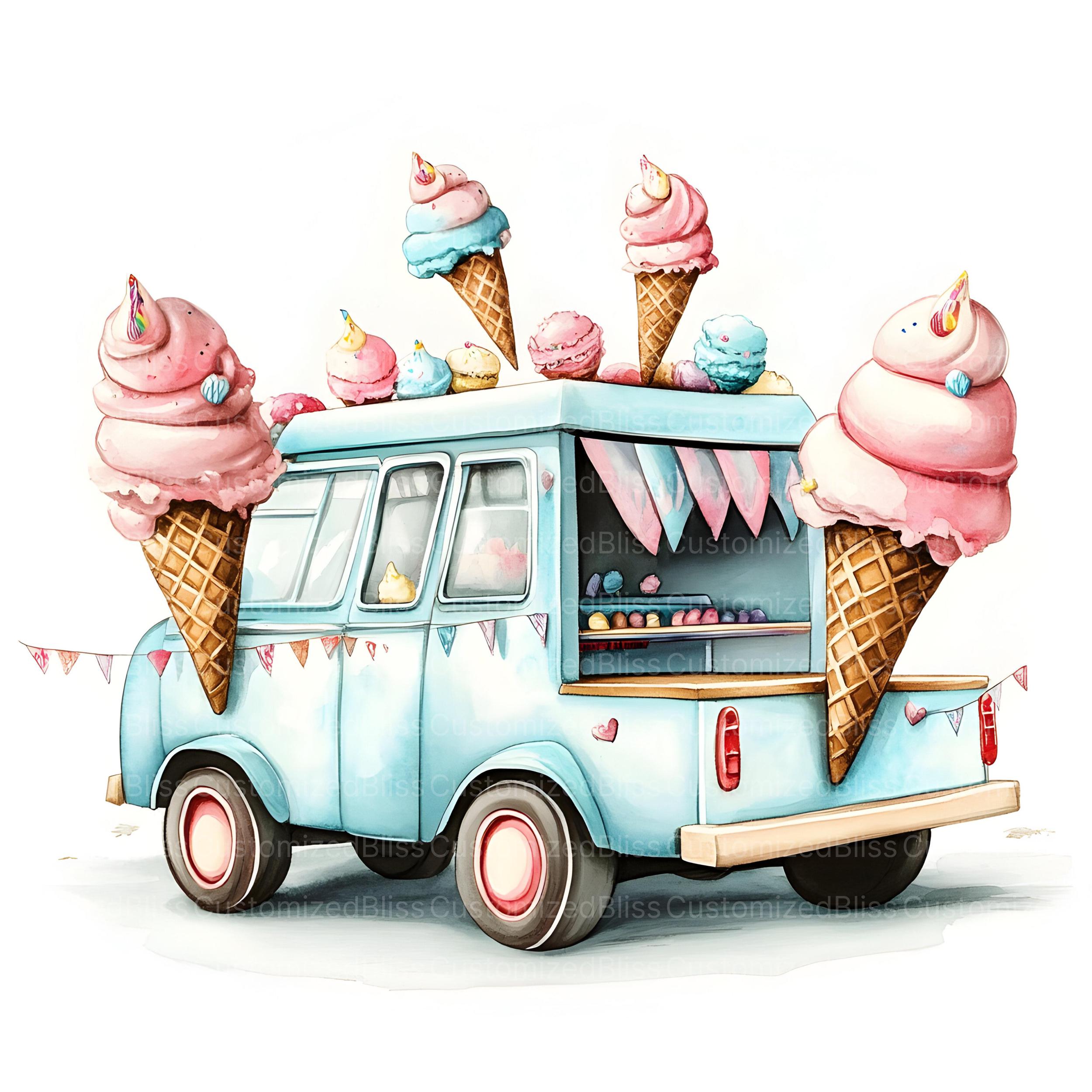20 Ice Cream Truck Clipart, Ice Cream Clipart, Summer Clipart, High ...