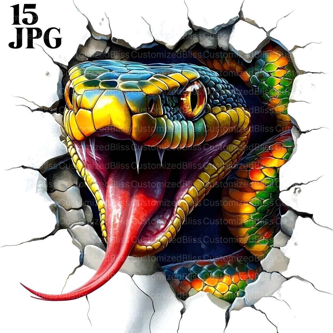 15 Snake Clipart, Realistic 3D Snake Clipart Bundle, Reptile Art, Snake ...