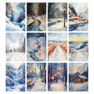 Winter Scene Backgrounds, Watercolor Winter Festive Landscapes ...