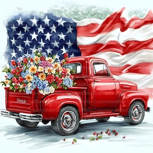 Red Truck USA Clip Art Bundle, 20 High Res Watercolor Jpgs for Junk ...