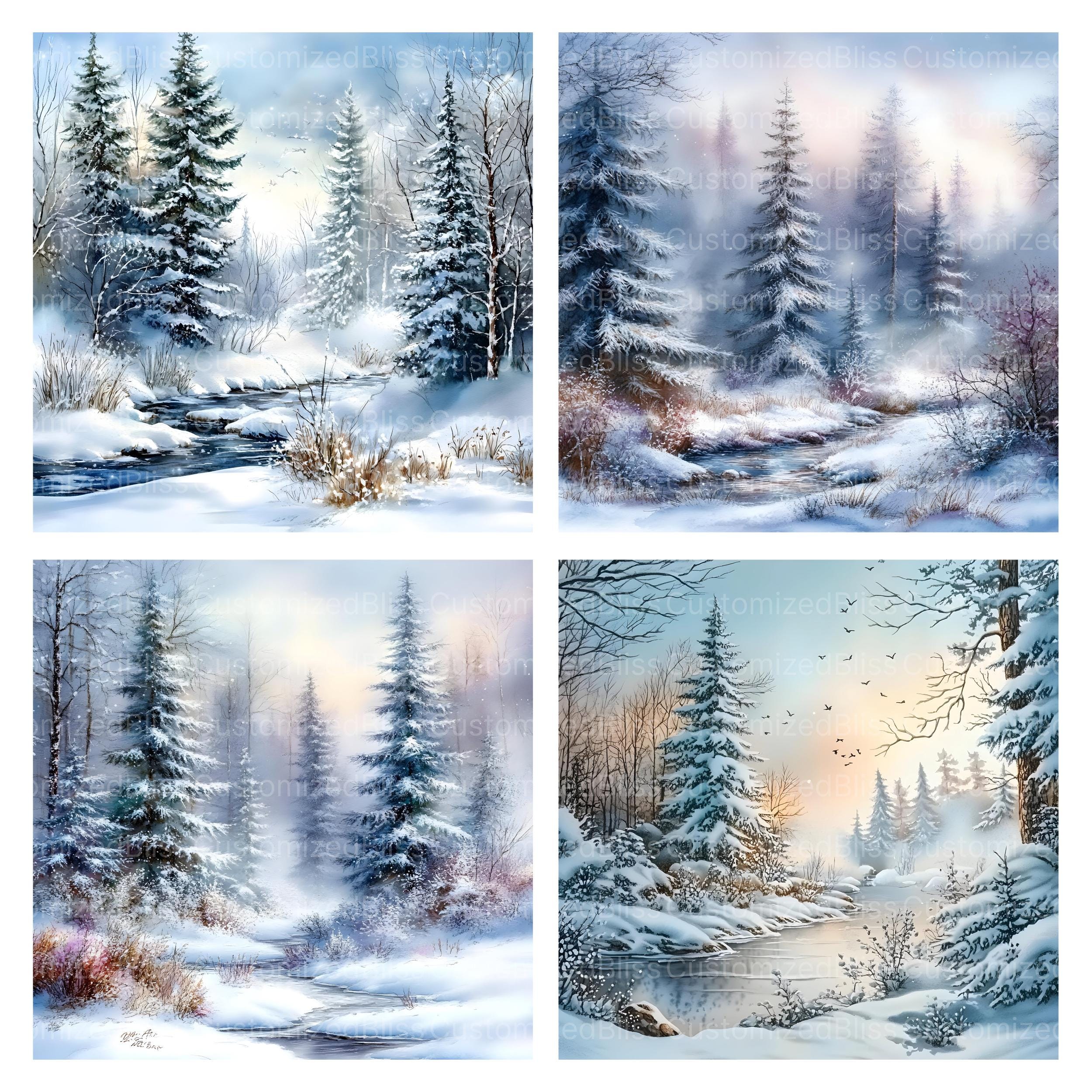 Winter Forest Clip Art Kit, 15 High Res Watercolor Jpgs for Junk ...