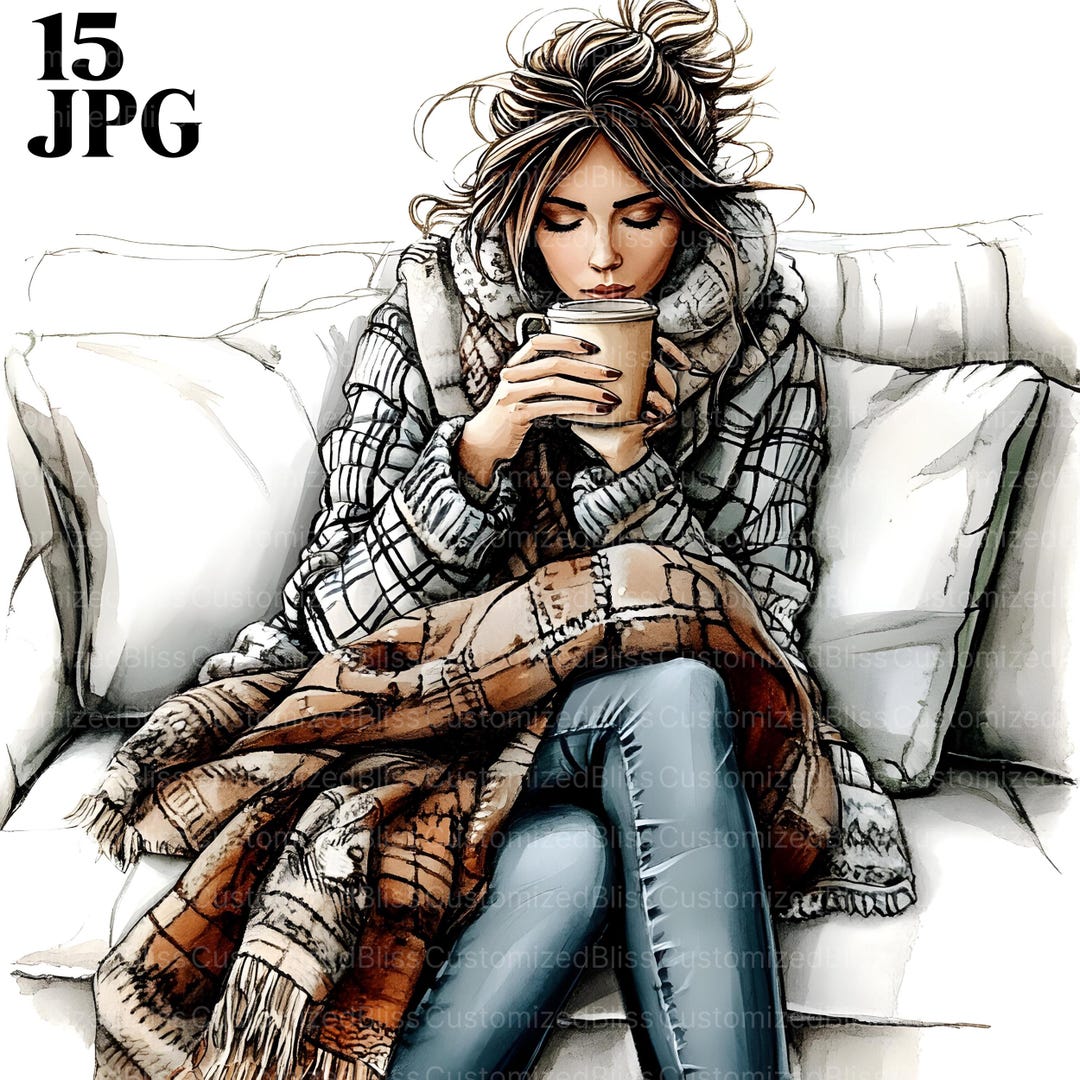 15 Winter Girl Clipart, Relaxing Girl With Coffee, Winter Hot Cocoa ...