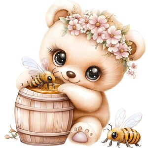 16 Bear With Honey Jar Clipart, Cute Bee Clipart, Teddy Bear Clipart ...