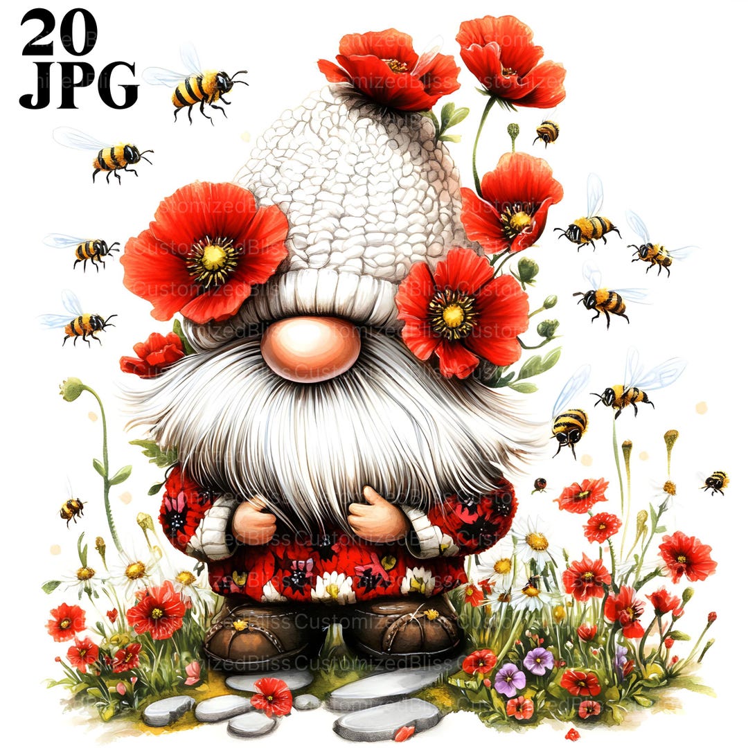 20 Poppy Gnome Clipart, Garden Gnome, Spring Gnome, Summer Gnome, Elf ...