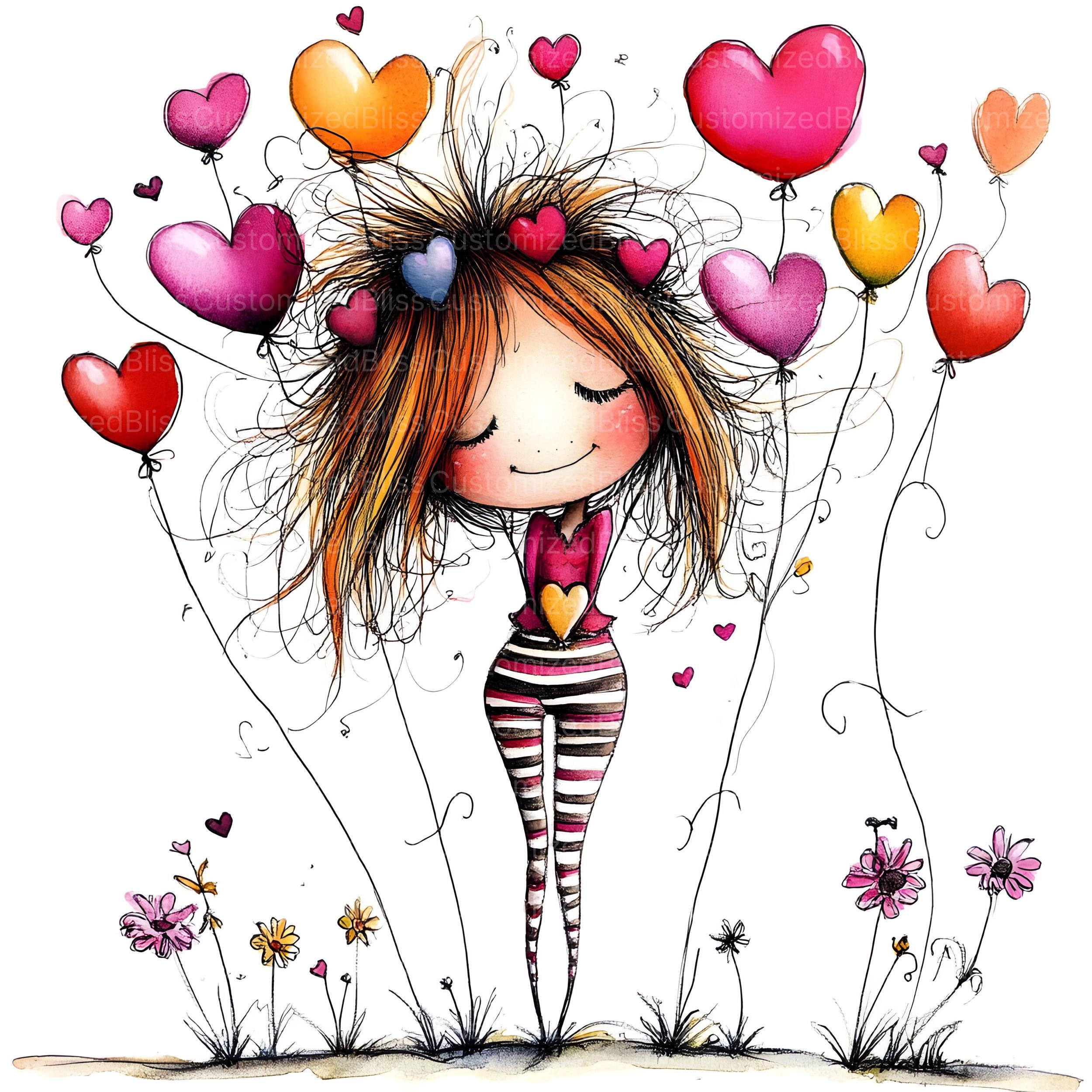 Quirky Heart Balloons Clip Art, 20 High Quality Jpgs, Valentine's Day ...