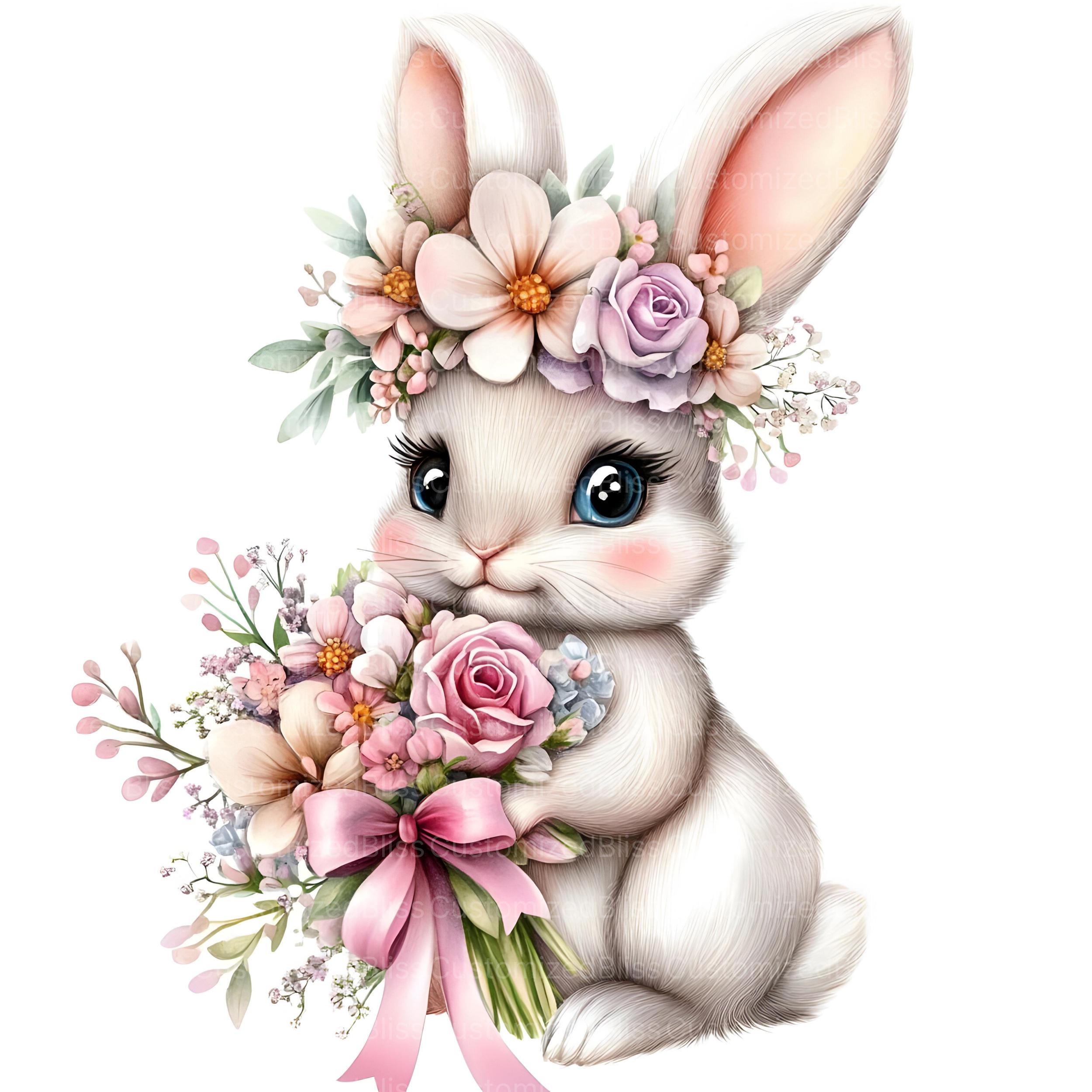 16 Floral Bunny Clipart, Floral Rabbit, Spring Rabbit, Flower Bunny ...